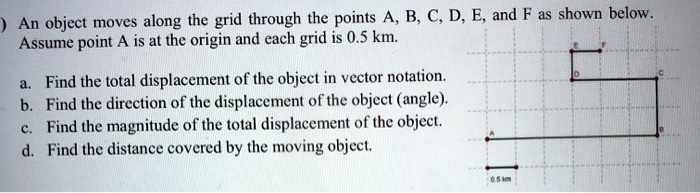 an object moves along the grid through the points b c d e and as shown below assume point a is ...