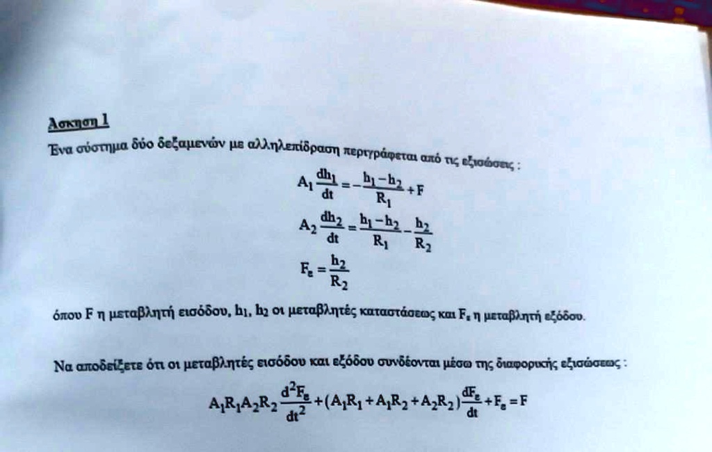 SOLVED: Two-tank interacting system is described by the equation where ...