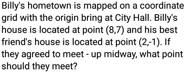 Billy's hometown is mapped on a coordinate grid with the origin bring ...