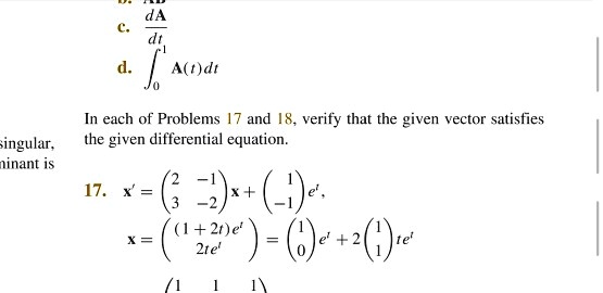 Solved A T Dt In Each Of Problems 17 And 18 Verify That The Given Vector Satisfies The Given