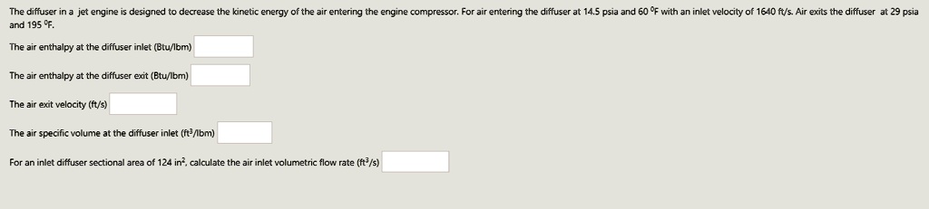 SOLVED: The diffuser in a jet engine is designed to decrease the ...