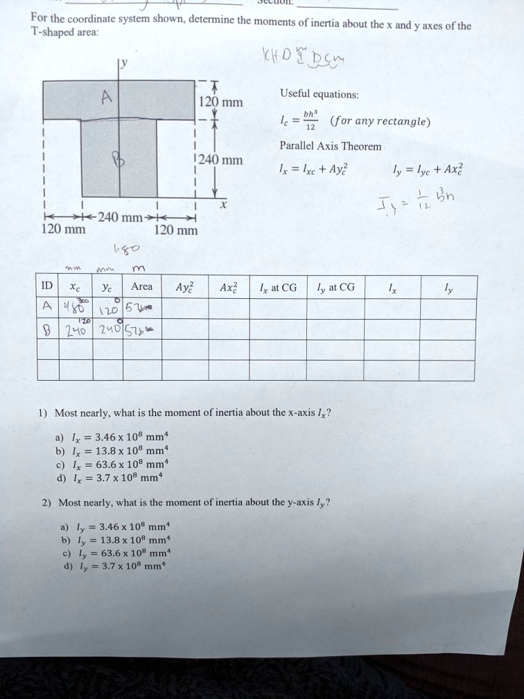 SOLVED: For the coordinate system shown; determine the moments of inertia about the X and T ...
