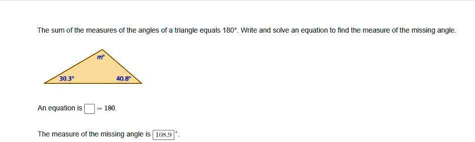 SOLVED: "The sum of the measures of the angles of a triangle equals 180°. Write and solve an ...