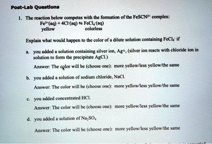 SOLVED: Post-Lab Questions The reaction below completes with the ...
