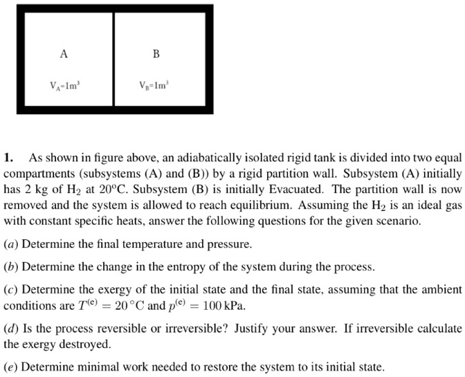 SOLVED: A B V = 1 m^3 Vg = 1 m^3 1. As shown in the figure above, an adiabatically isolated ...