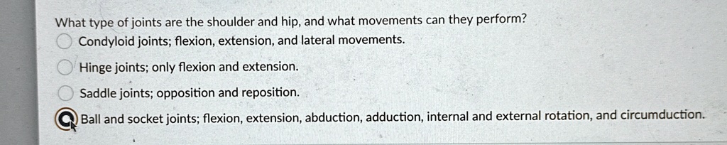 What type of joints are the shoulder and hip, and what movements can ...