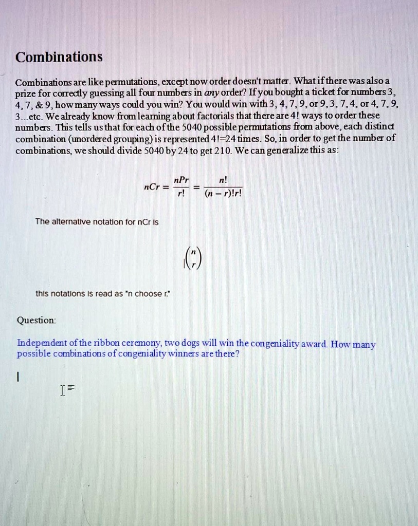 combinations combinations are likepermutations except now order doesnt ...