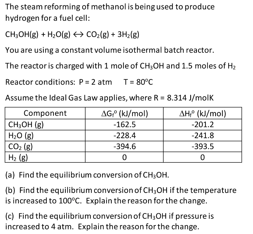 SOLVED: The steam reforming of methanol is being used to produce ...