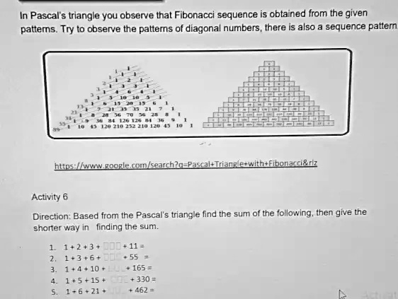 Solved In Pascals Triangle You Observe That Fibonacci Sequence Is 4652