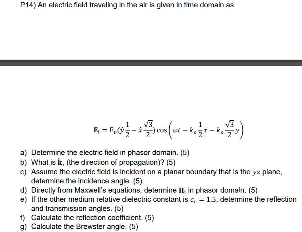 SOLVED: P14) An electric field traveling in the air is given in the ...