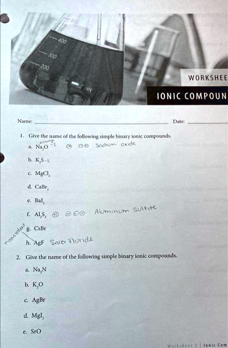 SOLVED: WORKSHEET: IONIC COMPOUNDS Name: Date: Give the name of the following simple binary ...