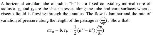 A horizontal circular tube of radius b̈ḧas a fixed co-axial cylindrical ...