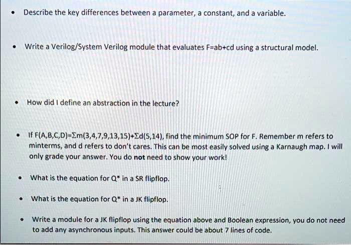 Solved Texts 1 Basic Verilog Knowledge 1a Describe The Key Differences Between A Parameter