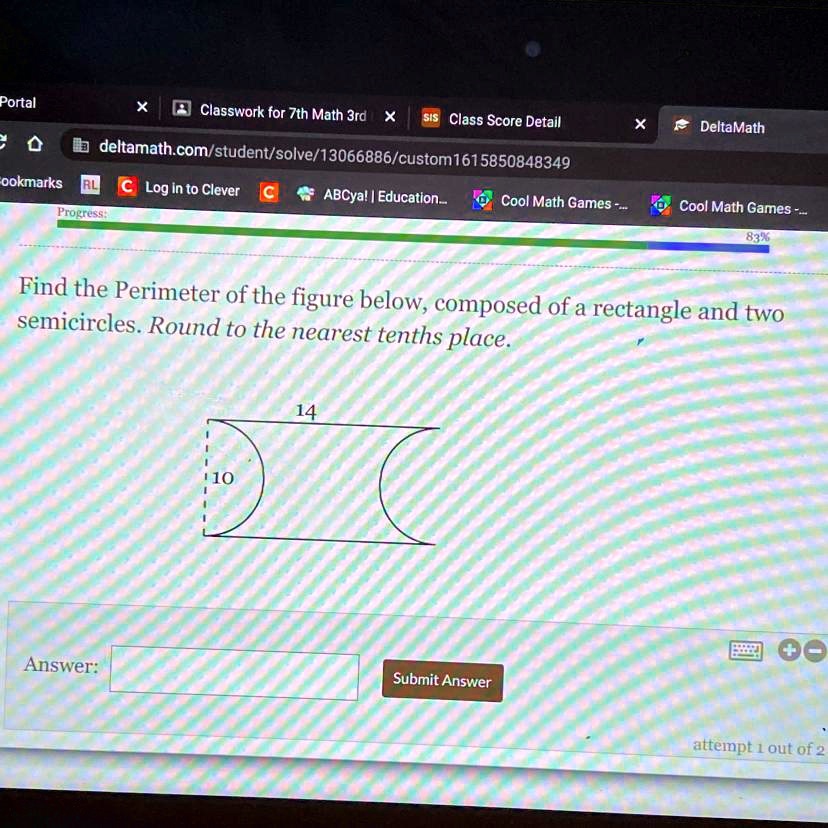SOLVED: Find the Perimeter of the figure below, composed of a rectangle and two semicircles ...