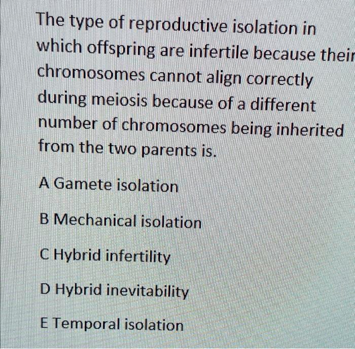 SOLVED: The type of reproductive isolation in which offspring are ...