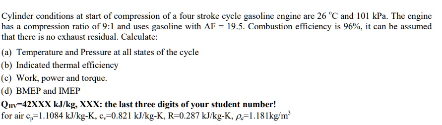 SOLVED: Cylinder conditions at the start of compression of a four ...