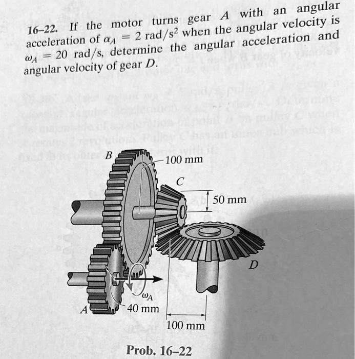 SOLVED: 16-22. If the motor turns gear A with an angular acceleration ...