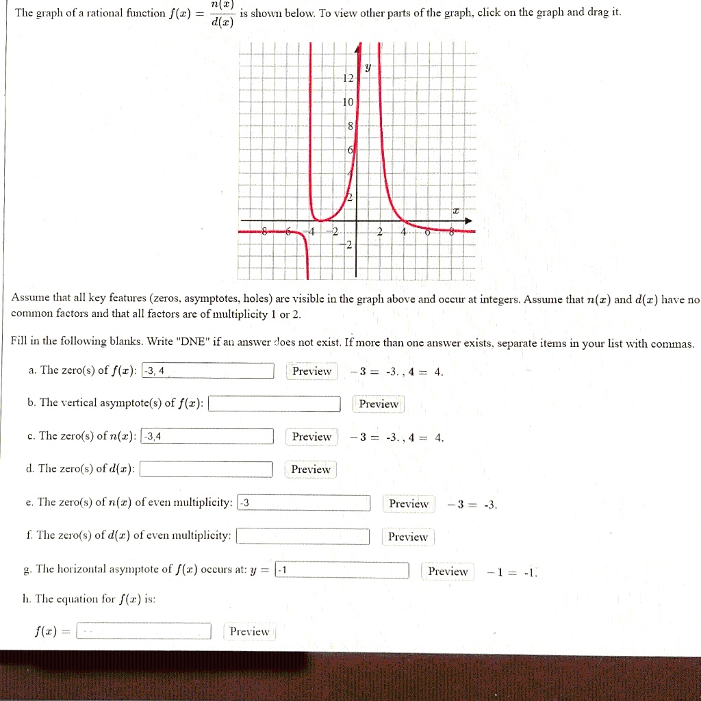 SOLVED: n(x) The graph of a rational function f(x) is shown below. To ...