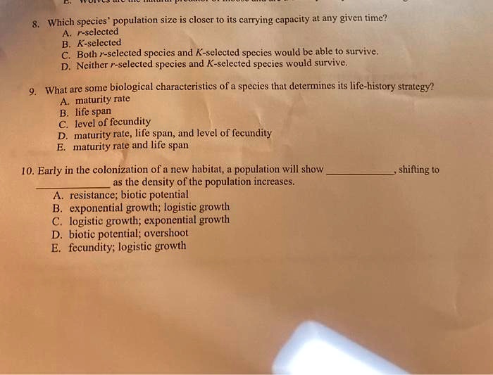SOLVED: Texts: Answer questions 9 10 9. Which species' population size ...