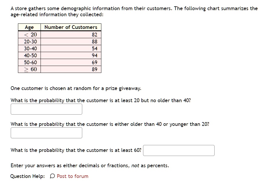 SOLVED: A store gathers some demographic information from their ...