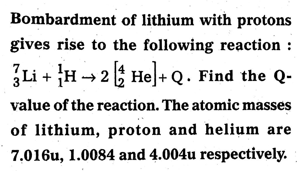 Bombardment of lithium with protons gives rise to the following ...