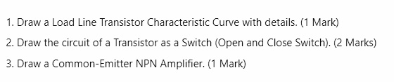 SOLVED: Draw Load Line Transistor Characteristic Curve with details. (1 Mark) 2. Draw the ...