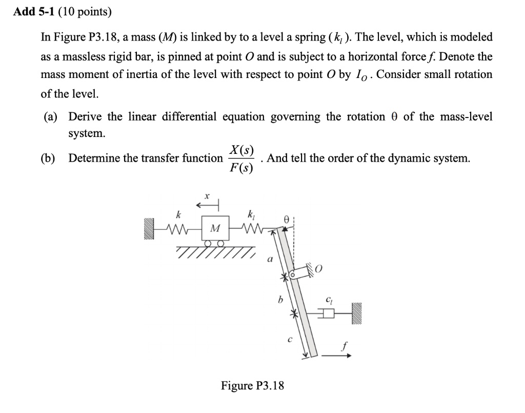 Add 5-1 (10 points) In Figure P3.18, a mass (M) is linked by to a level a spring (k1). The level ...