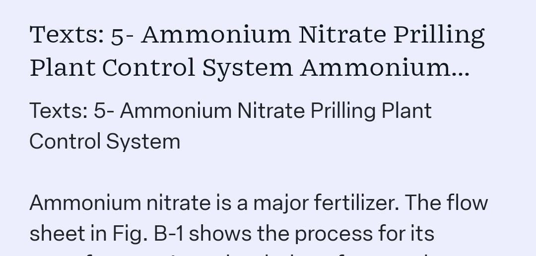 Texts: 5- Ammonium Nitrate Prilling Plant Control System Ammonium ...