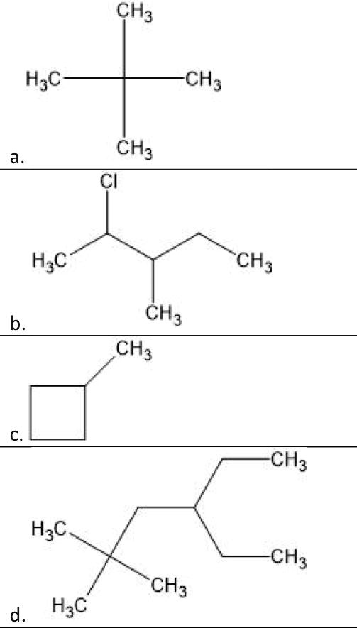 SOLVED: Name each of the following Alkanes CH3 H3C CH3 CH3 CI a. CH3 ...