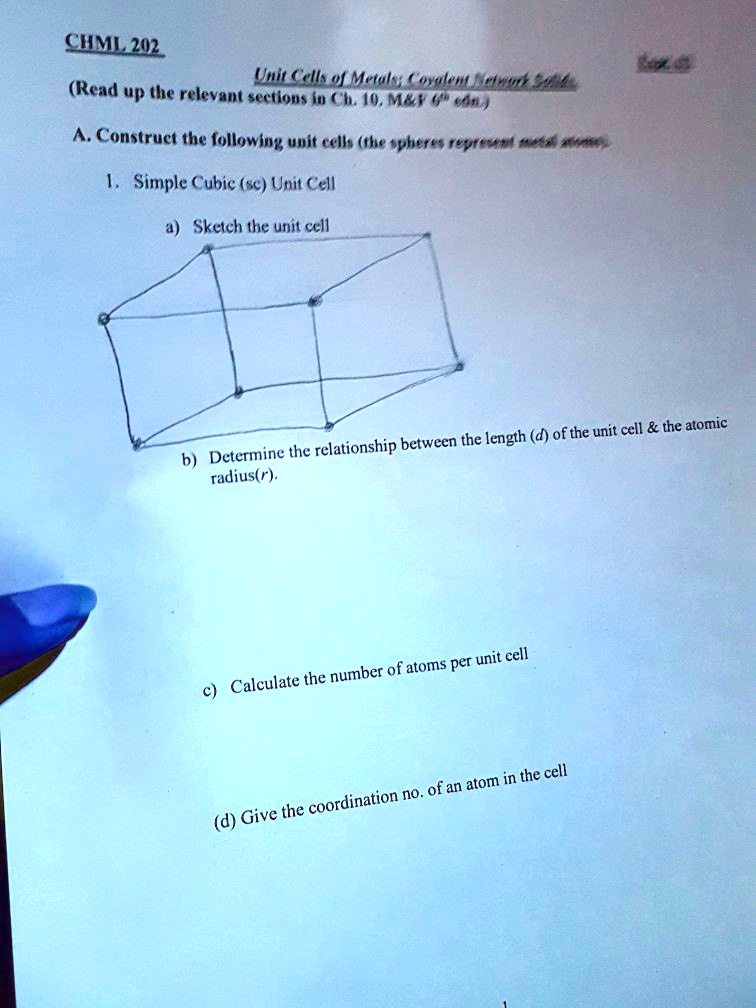SOLVED:CHML 202 Unit Cells of Mrtuls; osubmsetnut (Read up the relevant ...