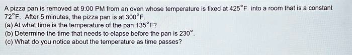 SOLVED: A pizza pan is removed at 9:00 PM from an oven whose ...