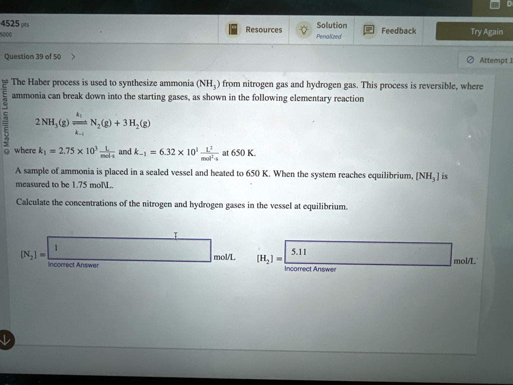 the haber process is used to synthesize ammonia nh3 from nitrogen gas ...