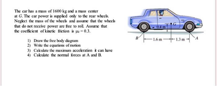 SOLVED: The car has a mass of 1600 kg and a mass center at G. The car's ...