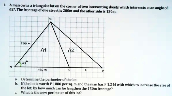 SOLVED: Aman owns a triangular lot on the corner of two intersecting ...