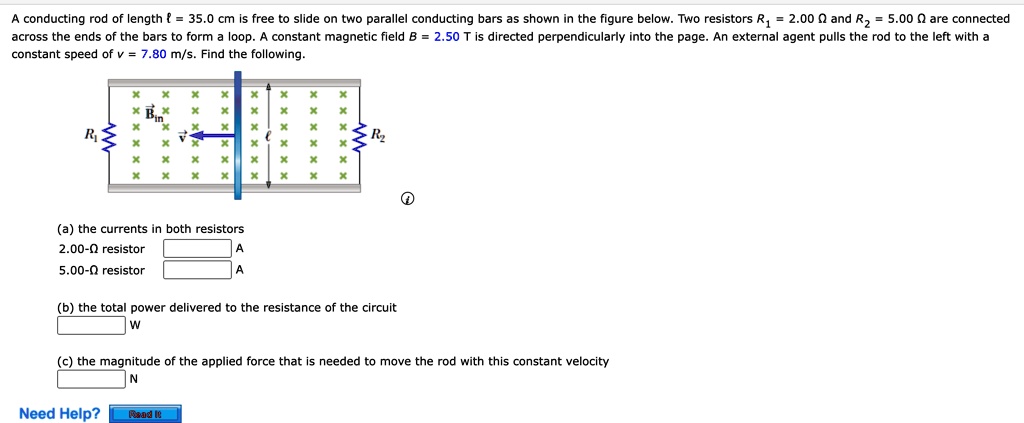 a conducting rod of length l 350 cm is free to slide on two parallel ...