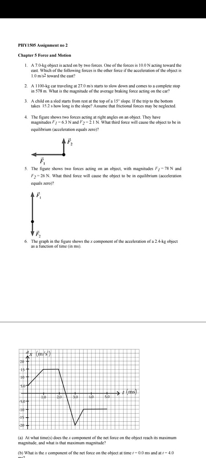 PHY1505 Assignment no 2 Chapter 5 Force and Motion 1. A 7.0-kg object ...