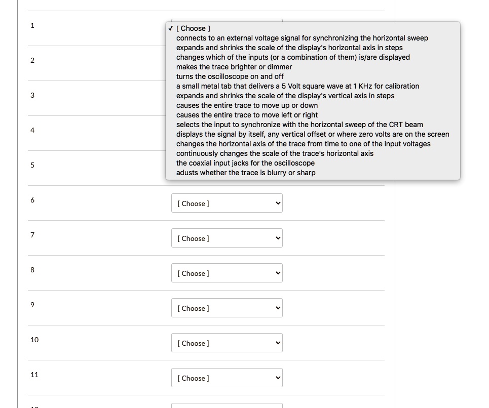 choose connects to an external voltage signab for synchronizing the horizontal sweep expands and ...