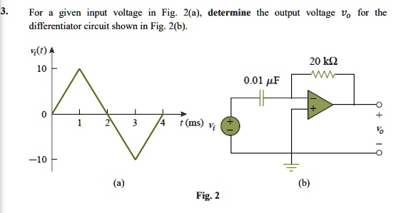 for gven input voltage in fig 2a determine differentiator circuit shown in fig 2b oulpul voltage ...