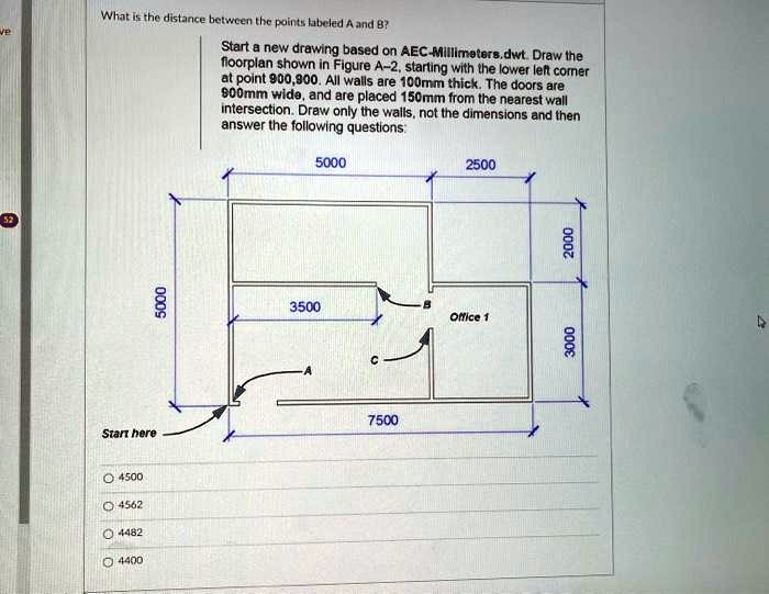 What is the distance between the points labeled A and B? Start a new ...