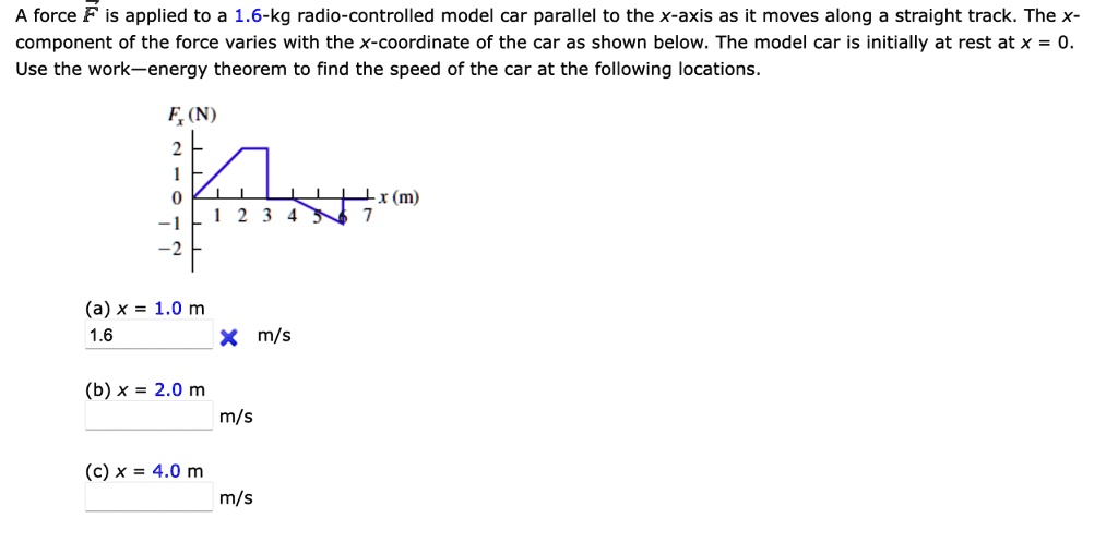 SOLVED: force F is applied to a 1.6-kg radio-controlled model car parallel to the X-axis as it ...