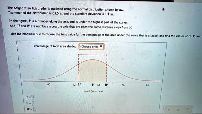 the height of an 8th grader modeled using the normal dlstributlon shown belon the mean of the ...