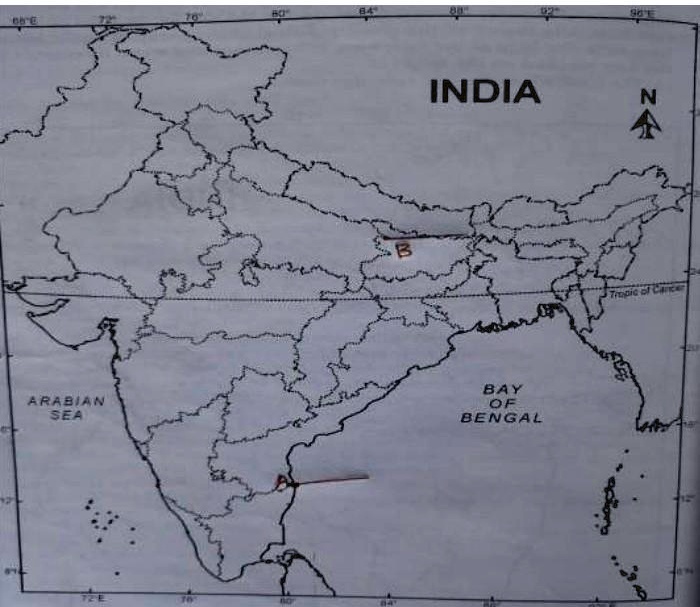 SOLVED: On the outline Map of India, two places A and B have been ...