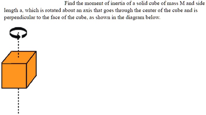 Find the moment of inertia of a solid cube of mass M and side length a. which is rotated about ...