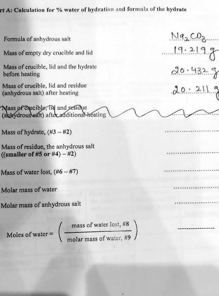 SOLVED: Title: Calculation for Percentage of Water of Hydration and ...