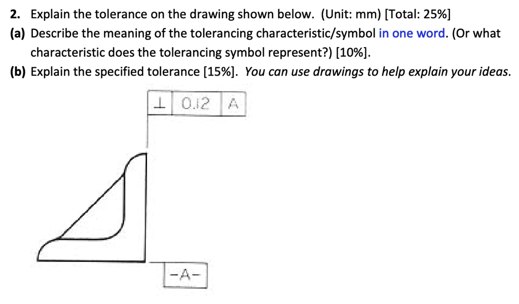 2. Explain the tolerance on the drawing shown below. (Unit: mm) [Total ...