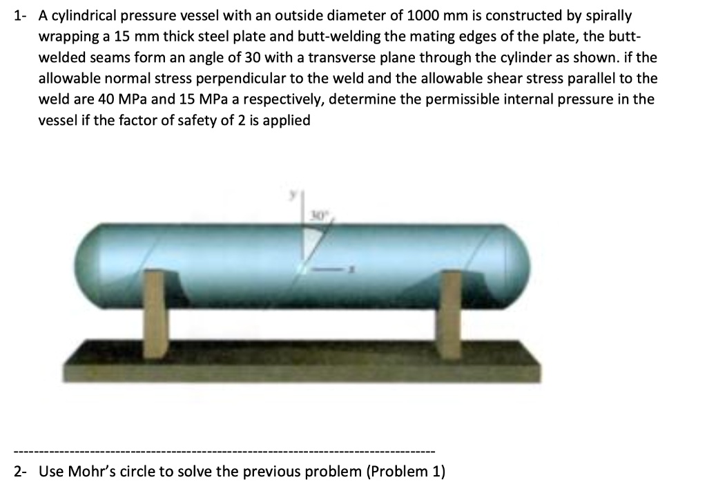 SOLVED: A cylindrical pressure vessel with an outside diameter of 1000 ...