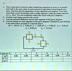a draw equivalent circuits by either simplifying capacitors in series ...