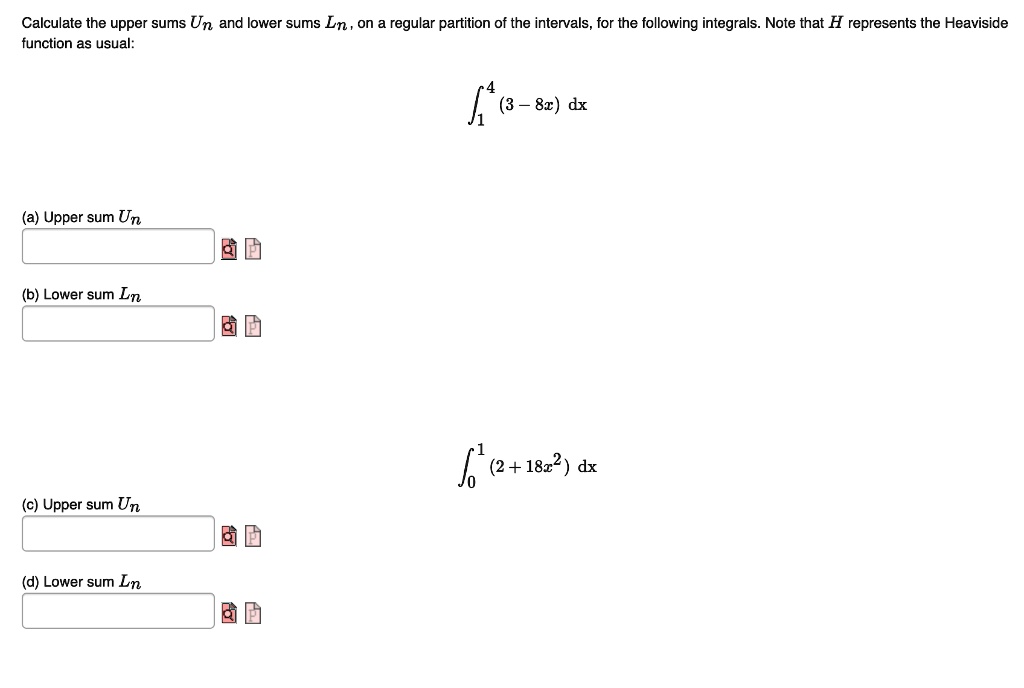calculate the upper sums un and lower sums ln function as usual regular ...