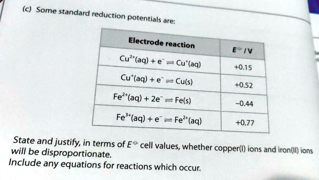 SOLVED: How do I get the standard reduction potentials in this question and what's the ...