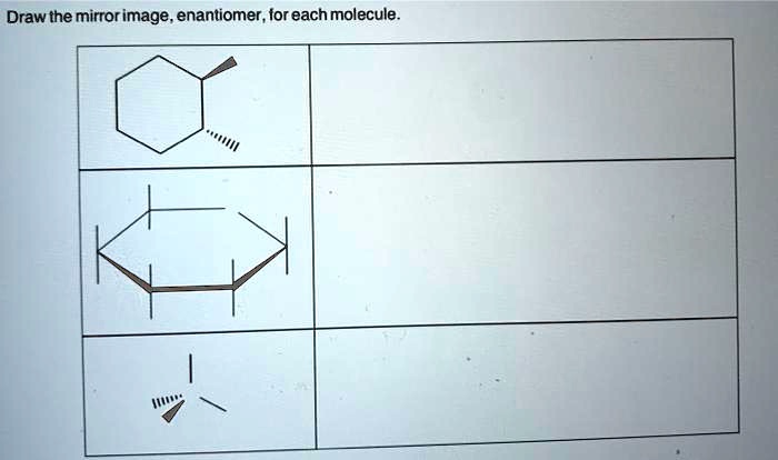 SOLVED:Draw the mirror image, enantiomer, for each molecule_